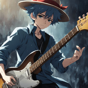 Sweaty anime boy with cowboy hat playing guitar by Rinzie Ronzie ...
