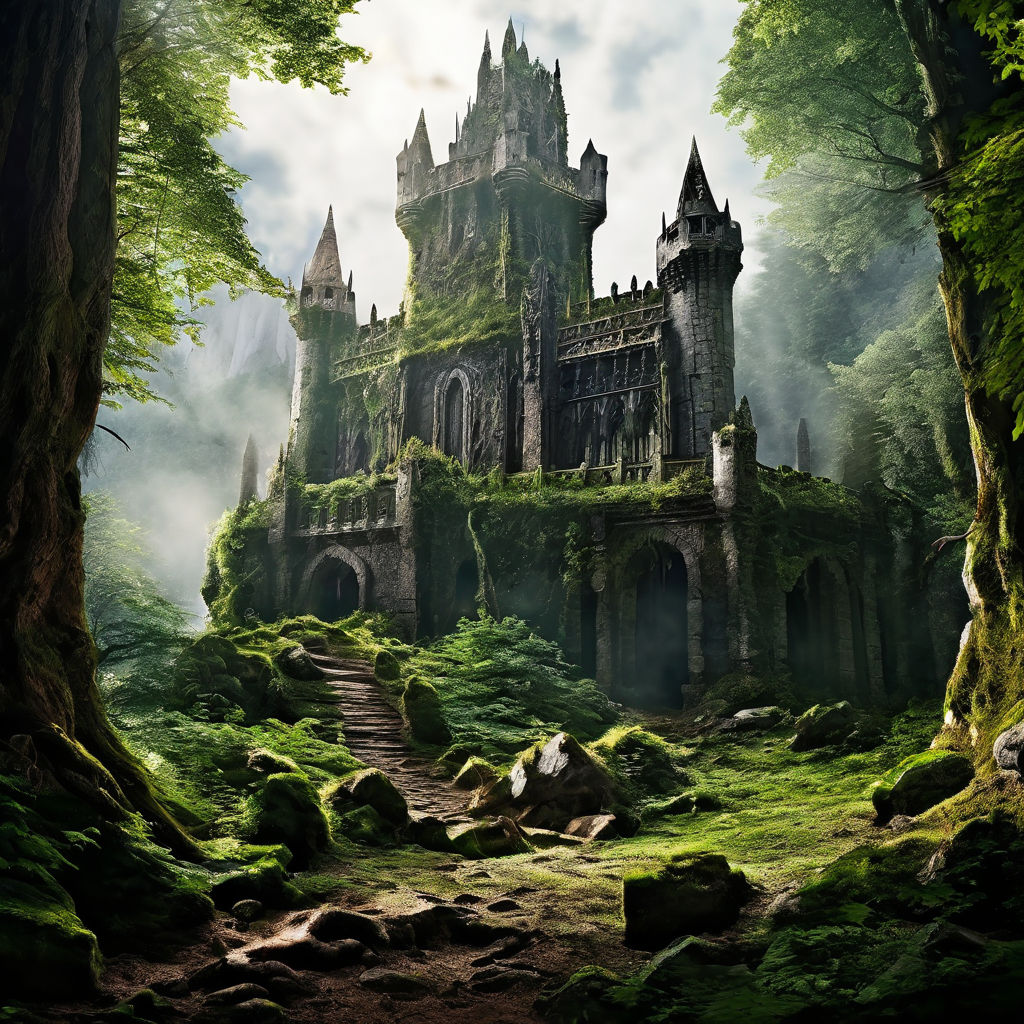 Large fantasy castle rebuilt in an ancient forest overgrown ... by Abraham Merchan - Playground