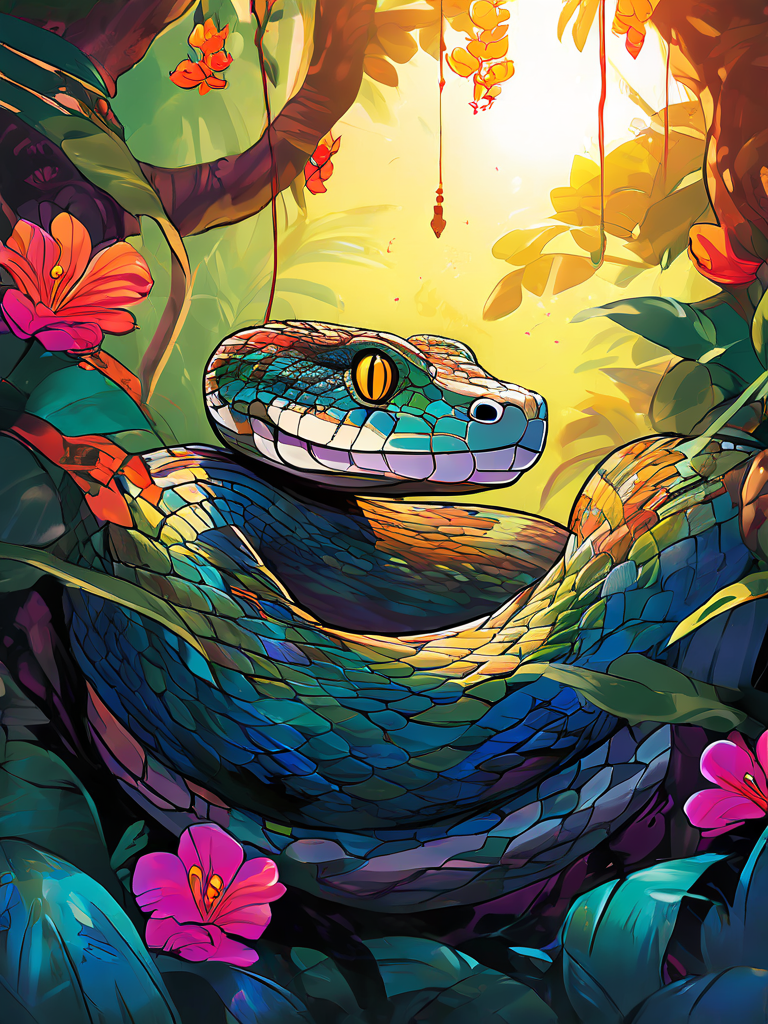 An anime-style children's book illustration depicting a boa ... by ...