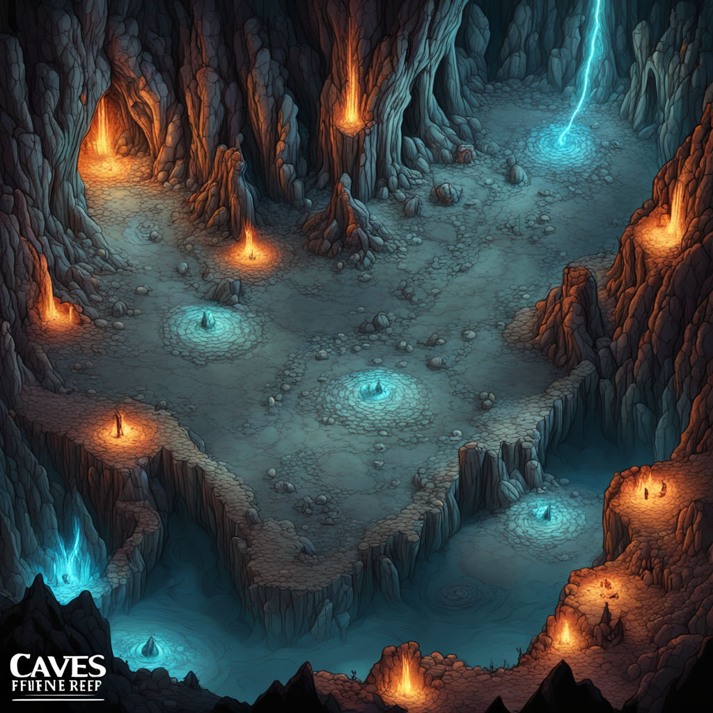Bird's-eye view battle map for D&D featuring caves by Антон Примаков ...