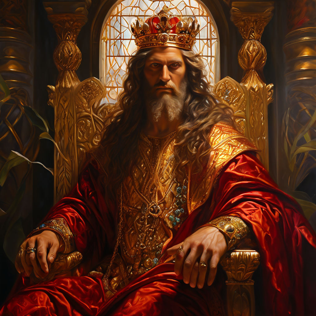 A highly-detailed painting of King Solomon seated on his opu... by ...