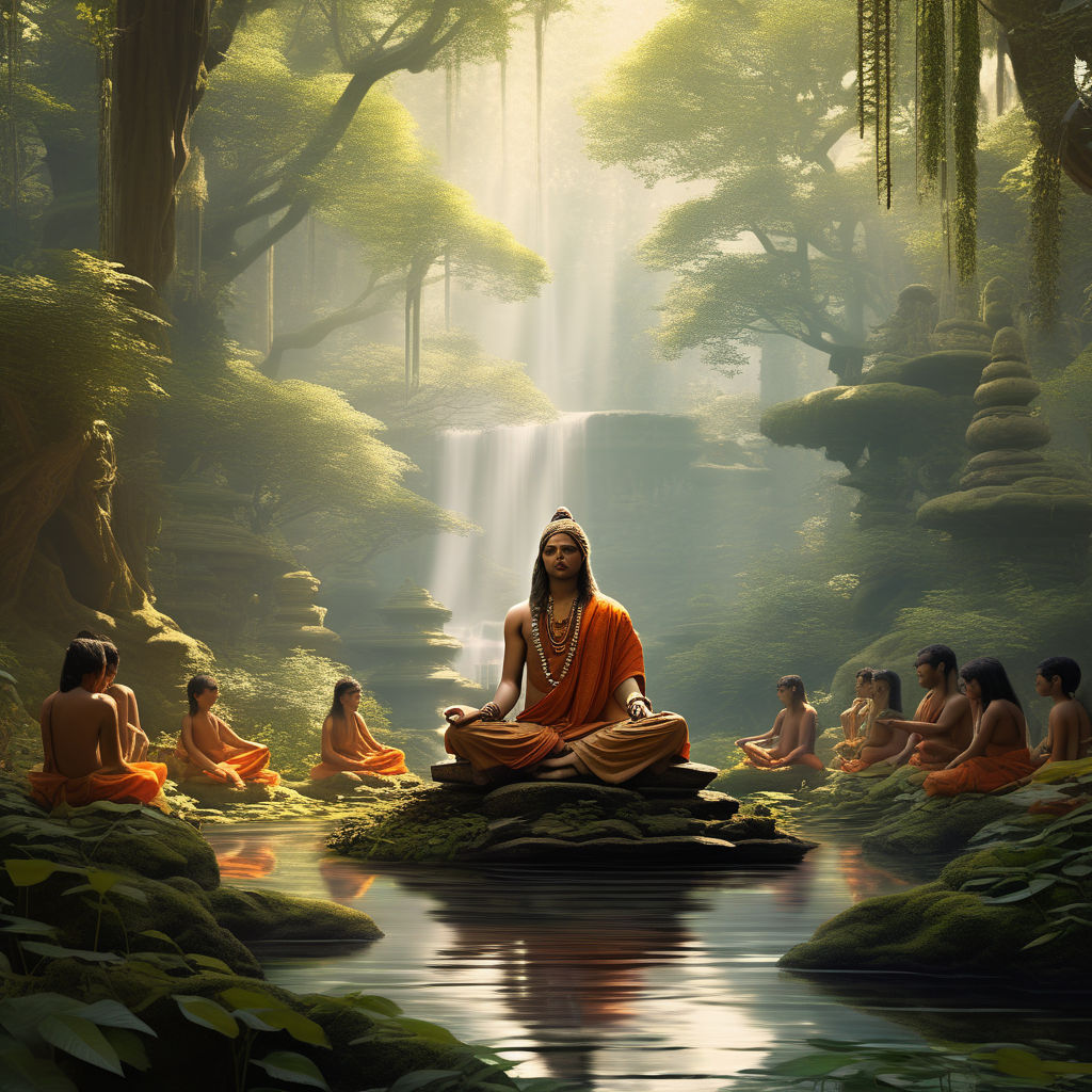 An ancient Indian sage meditating in a dense forest surround... by ...