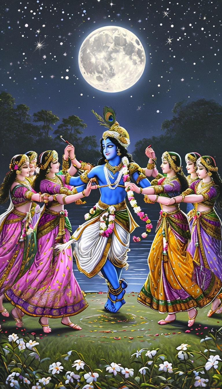 A vibrant illustration depicts Lord Krishna dancing graceful... by ...