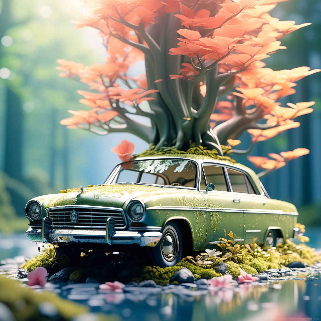 A tree crown grows through the abandoned car and grows out f... by 陳彥妏 ...