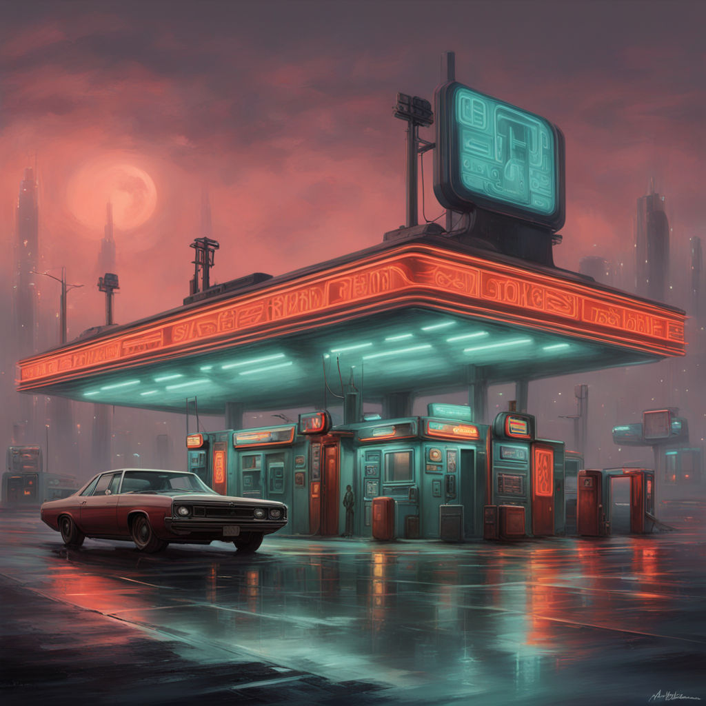 Highway gas station with diner in blade runner outside town by Tiberius ...