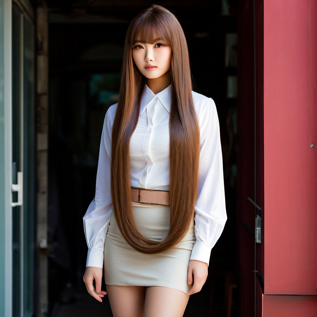Very very long straight silky hair Japanese women wearing ve... by ...