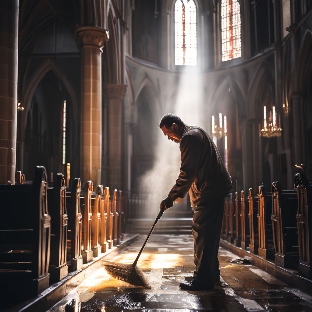 A man cleaning a church by Levi Alencar - Playground
