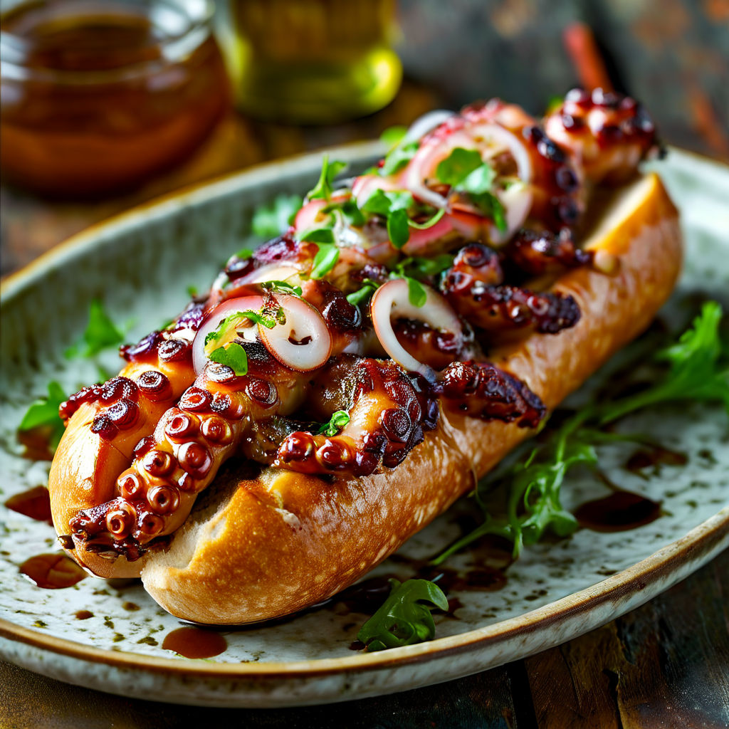 Octopus Hot Dog A hot dog bun filled with grilled octopus te... by a01 ...