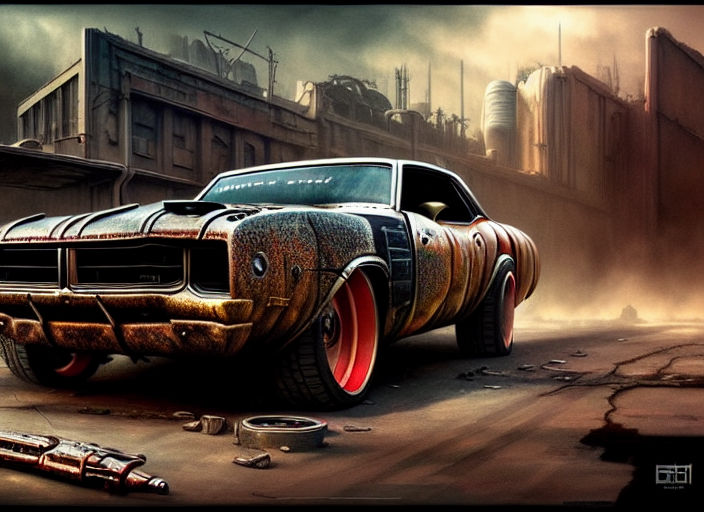Post-Apocalyptic Muscle Car; hyperrealism by Mike S - Playground