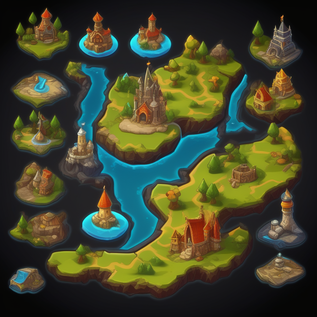 A single cartoon game item design of kingdom map icon on an... by ...