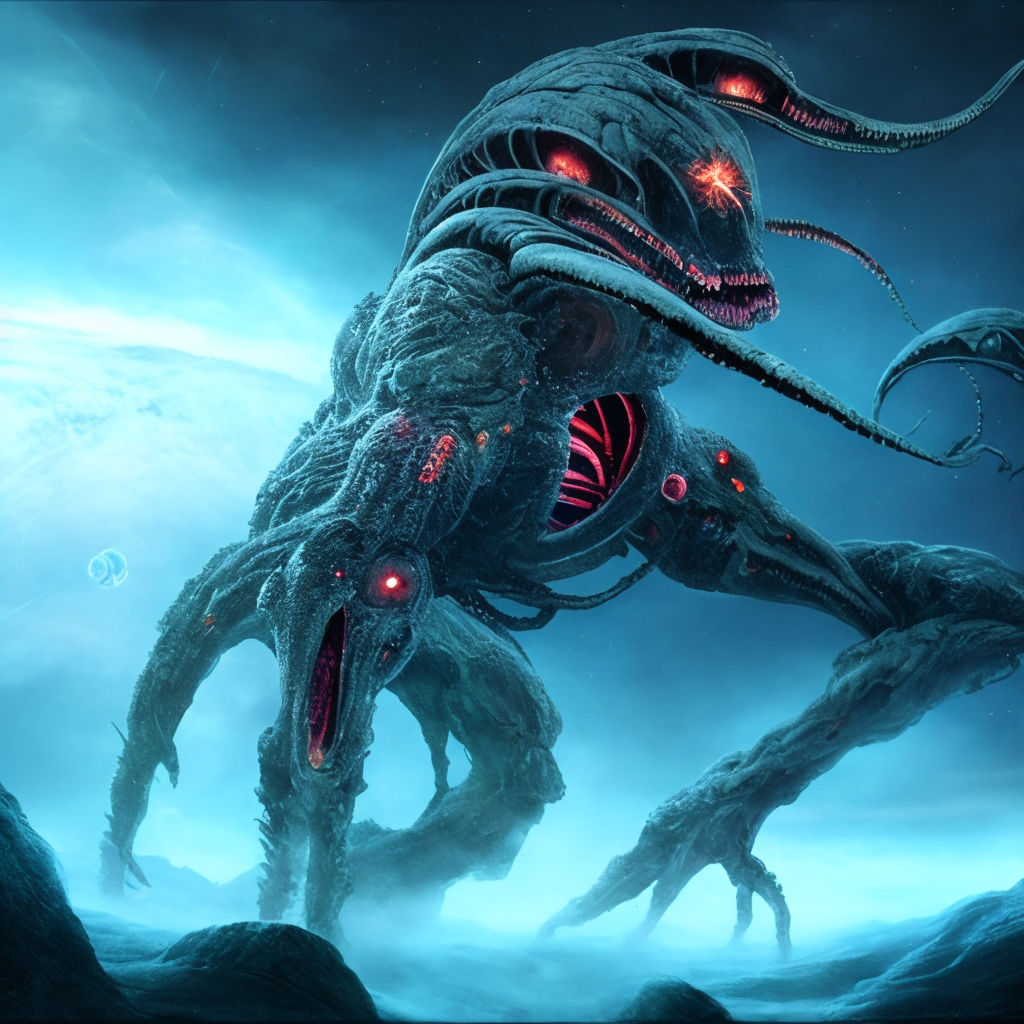 Lovecraftian hyperborean giant space creatures waging war in... by ...