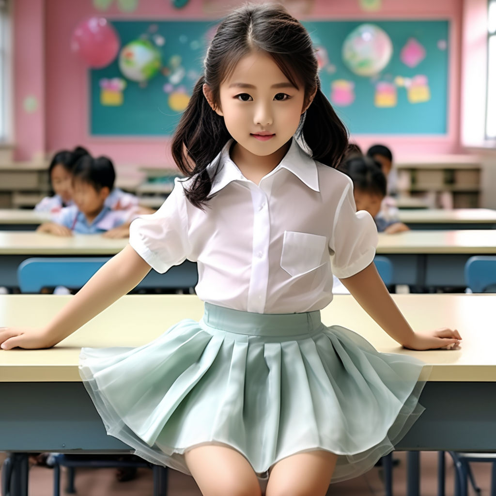 8 years old chinese girl in classroom short skirt short top.... by ...