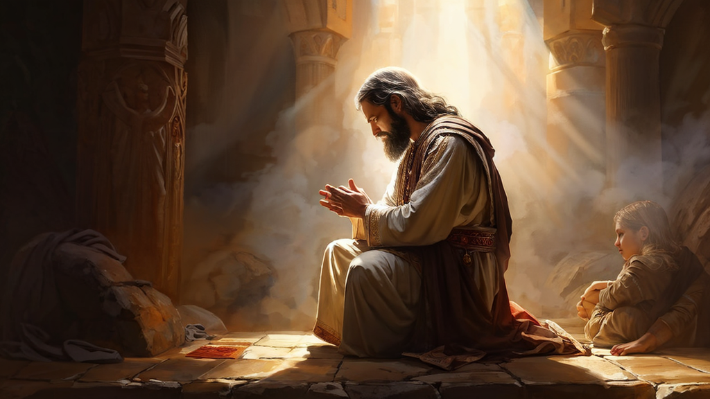 King david of ancient times on his knees praying with great ... by ...