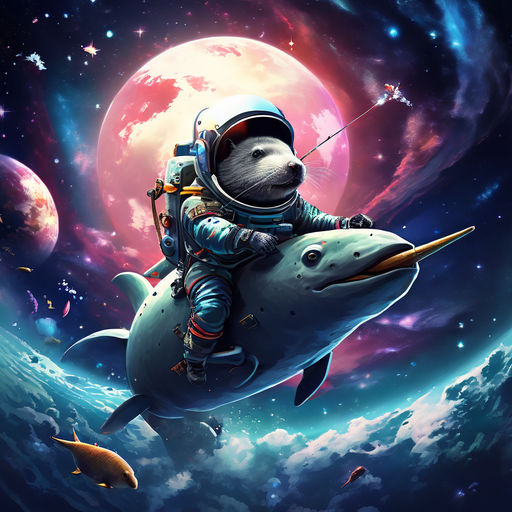 Astronout with a rat head riding a narwhal in outer space by TDA ...