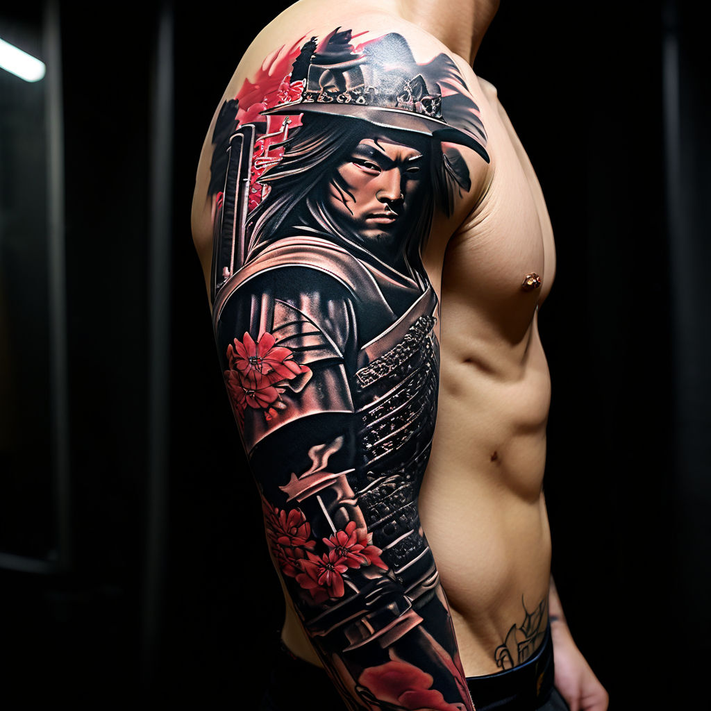 Full arm tattoo including young samurai and katana by Aleksa Gordic ...