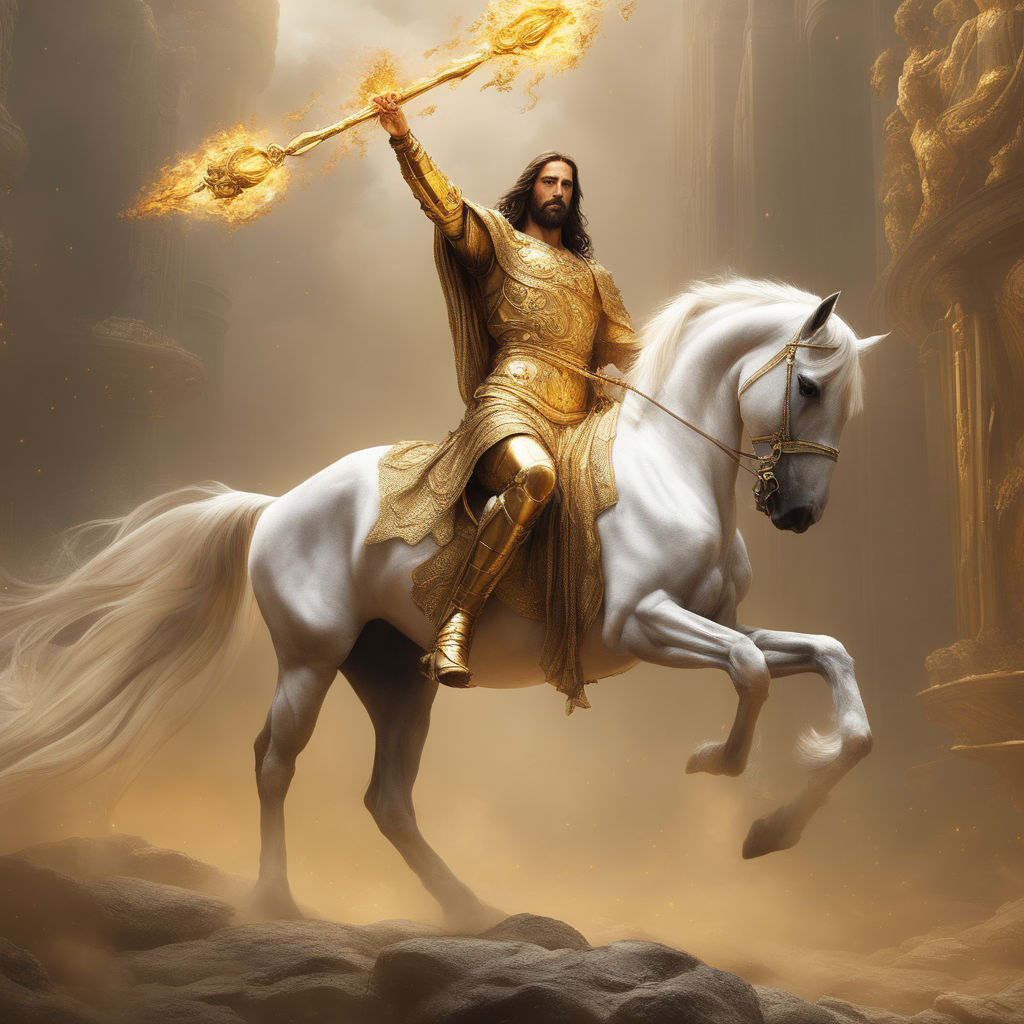 Jesus Christ Holding a golden scepter on fire by Robson Lucas - Playground