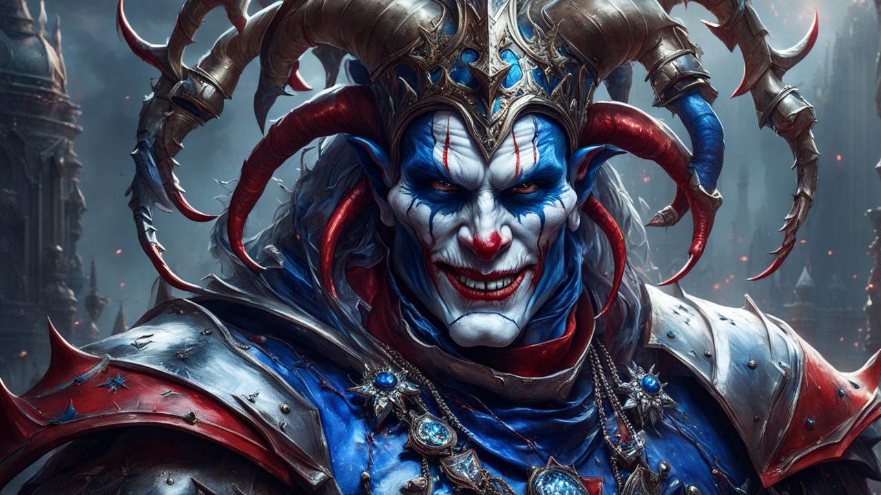 A super muscular kingly male demonic jester in white by Xelo - Playground