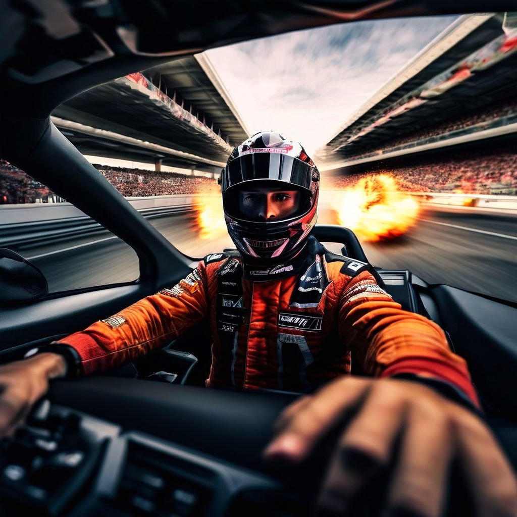 Draw a first person perspective of a formula 1 driver inside... by ...