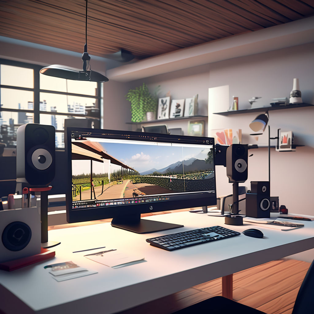 Make minimal video editing room in 3d realistic cartoon styl... by ...