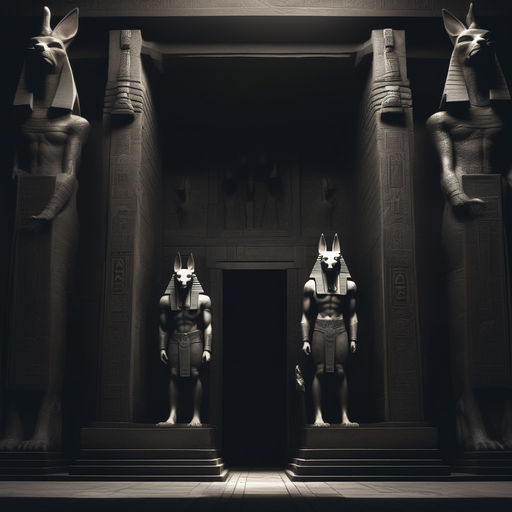 Dark Fantasy; two 20-foot tall statues of anubis stand guard... by Luiz ...