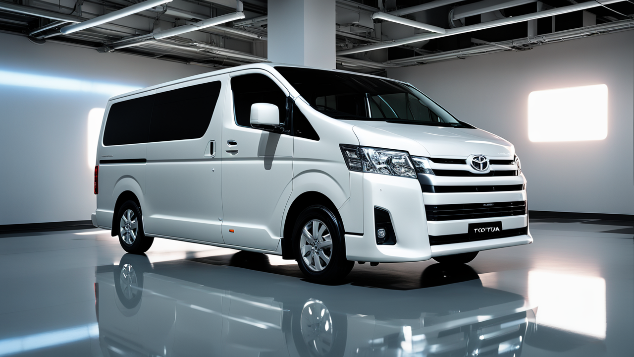 Toyota Hiace hybrid 2025 model showcased in a pristine showr... by ...