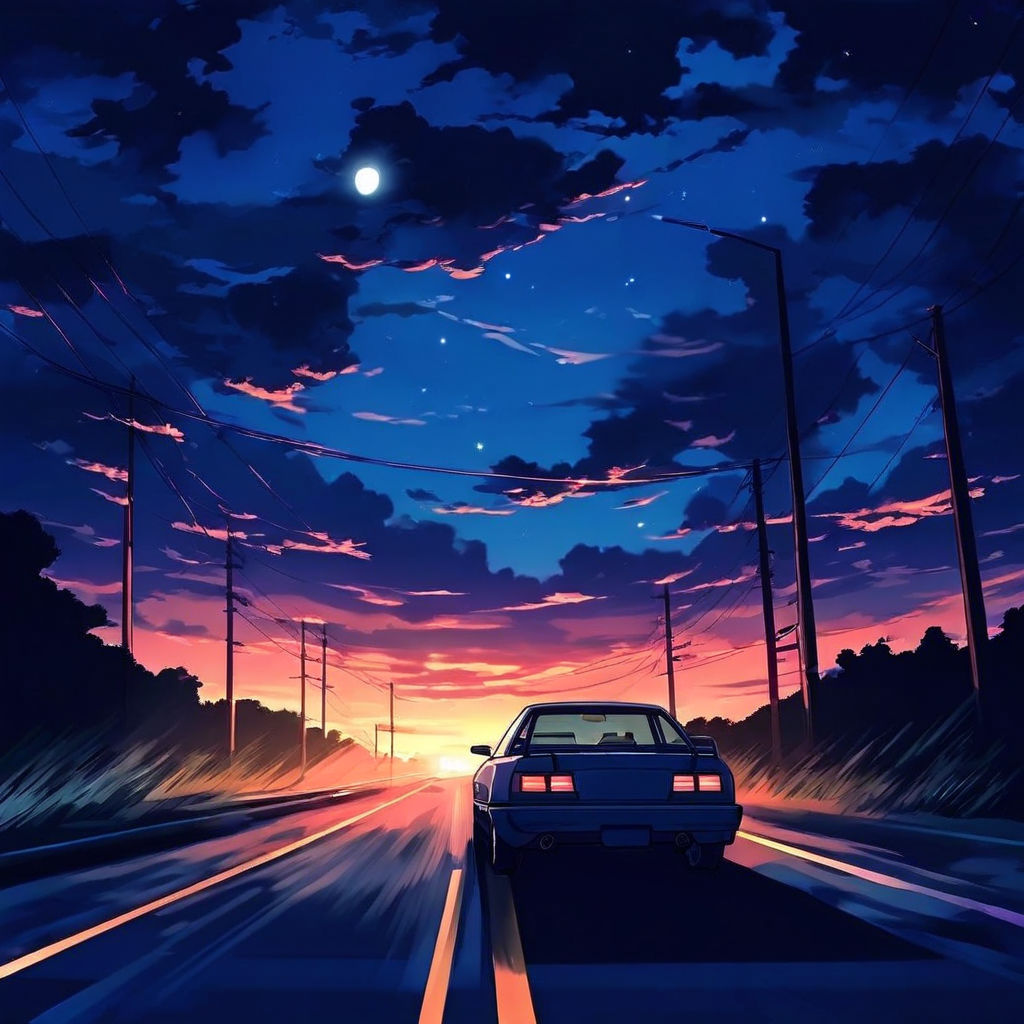 Someone is driving a car at night anime style by Berhan Talaç - Playground