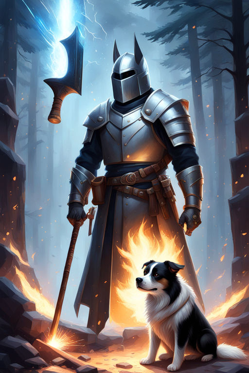A paladin welding an axe with a dog by Juan no te digo - Playground
