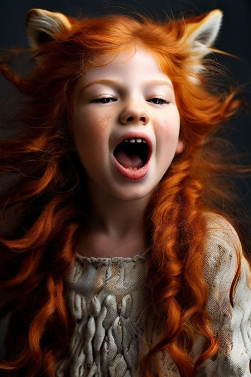 Preteen half humanfox girl with long braided red hair changi... by Red ...