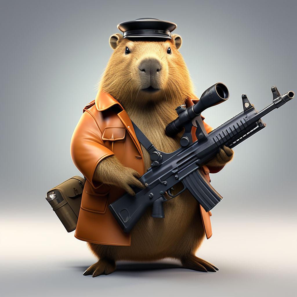 Capybara with monocle holding a M16 rifle by Runic Wolf Entertainment ...