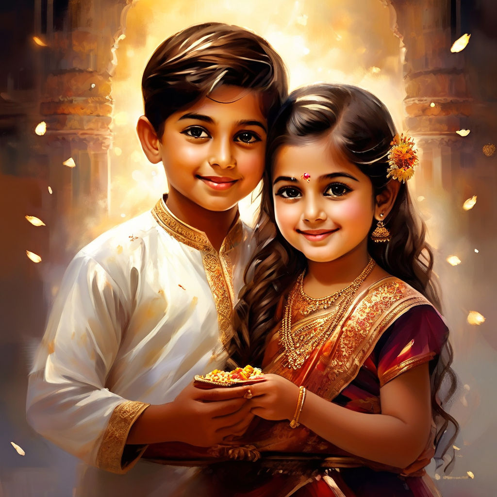 Illustration of Brother and Sister in traditional attire cel... by Desi ...