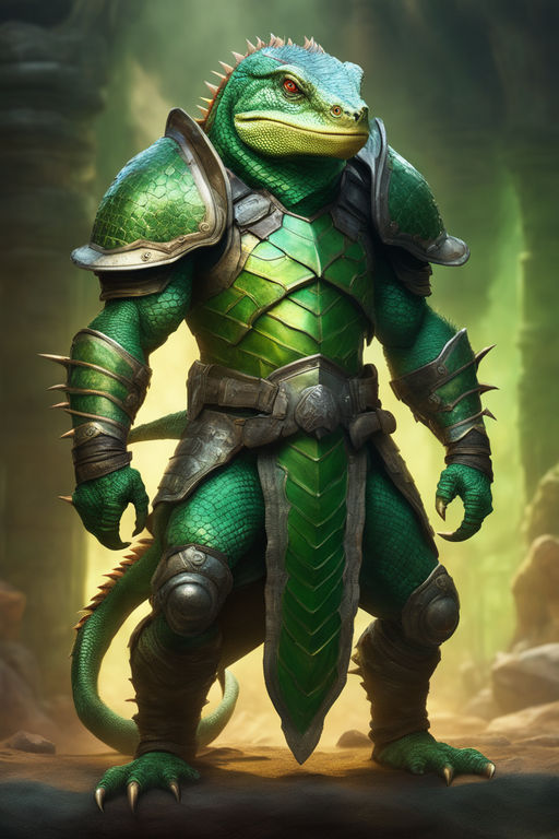 Muscular anthropomorphic lizard man in heavy armour by Booherman - Playground