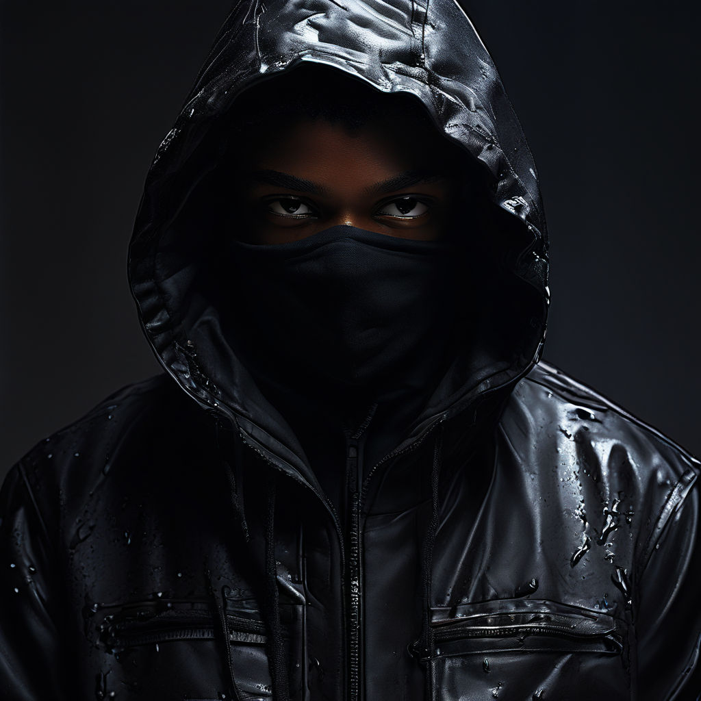 Young black teenager wearing a ski mask and hooded black jac... by Levi ...