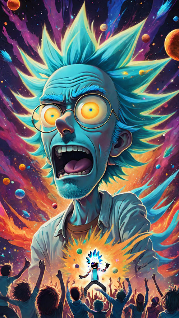 Create a vibrant and surreal illustration featuring Rick San... by ...