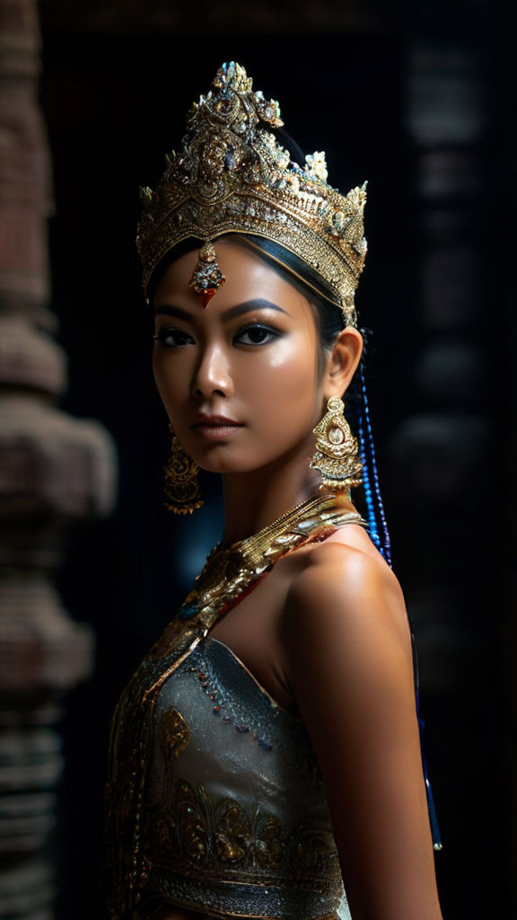 Extreme close up of Cambodian Apsara Dancer wearing a tall c... by Vichet Keo - Playground