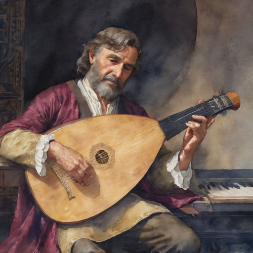 Watercolor portrait of old bard playing lute by Arok88 - Playground