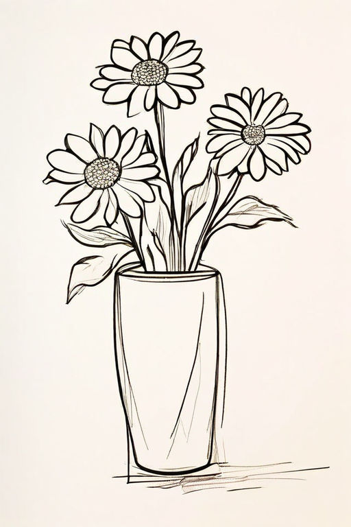 A simple and clear line drawing of a bunch of flowers in a v... by ...