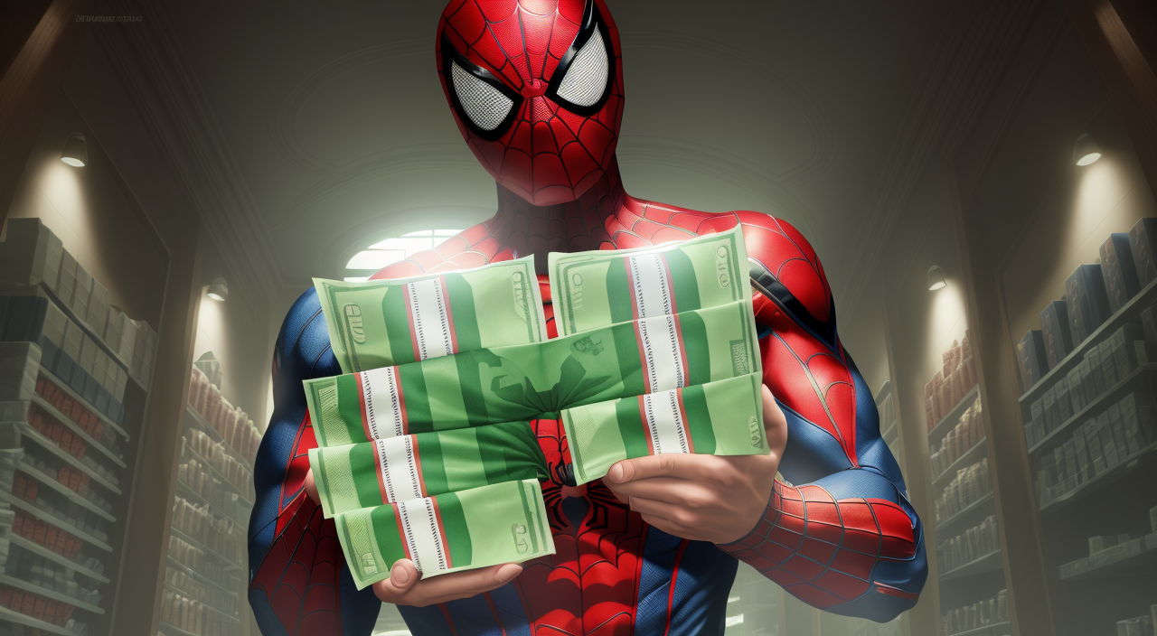 Spiderman outfit with mask holding money with money in the b... by Luke ...