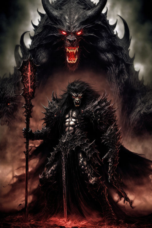 Full body photograph of a powerful demon necromancer and his... by ...