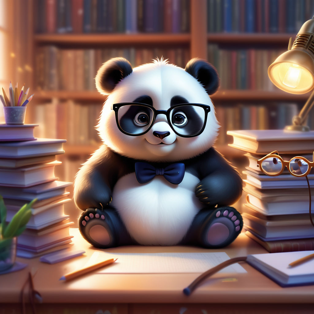 Illustration of a cute panda focused on a computer screen by 블루 ...