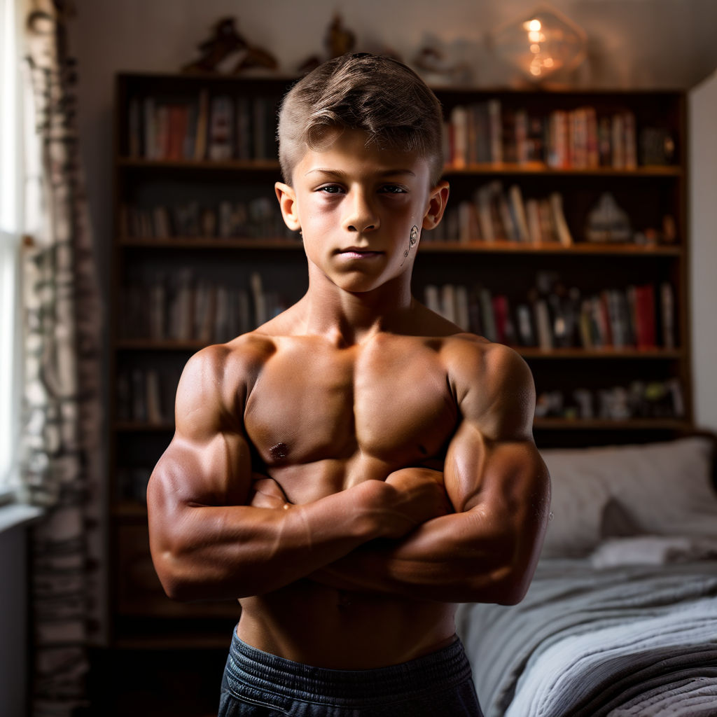 13 year old boy flexing pro Bodybuilder like Muscles in his ... by Tom ...