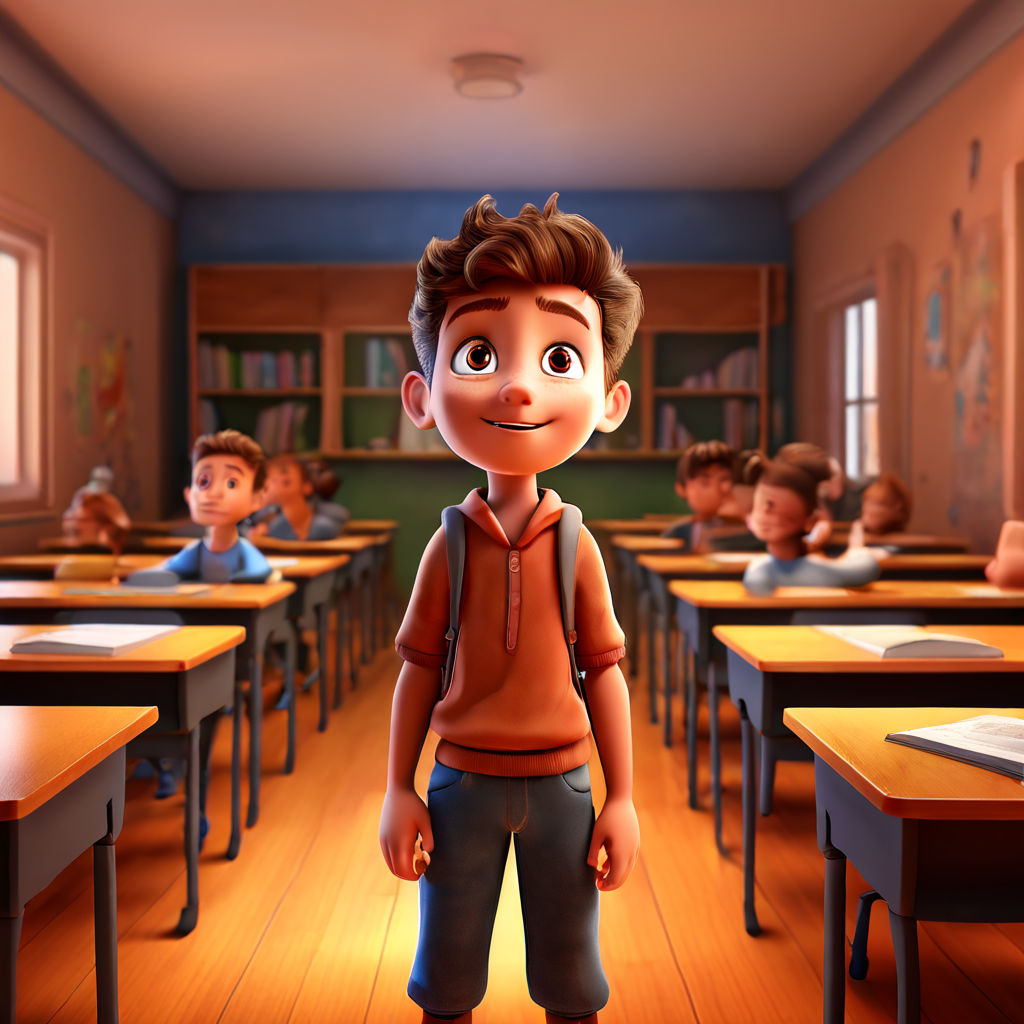 Animated 3d cartoon image of a boy seeing in copy in classro... by Pihu ...