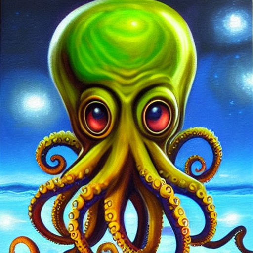 Alien octopus on man head oil painting by Tolga - Playground