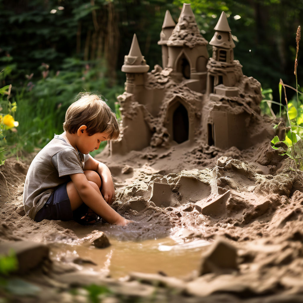 A sandcastle which is destroyed of water. And a sad six-year... by ...