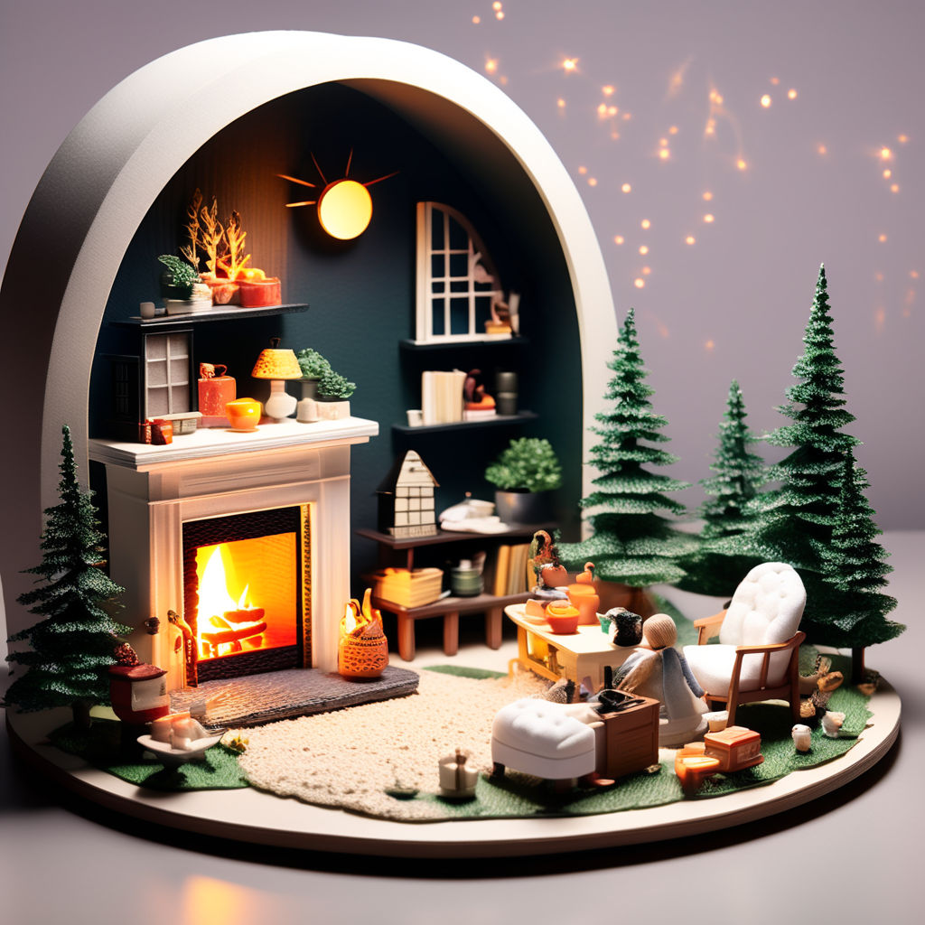 A handcrafted diorama depicting a cozy cabin scene with mini... by ...