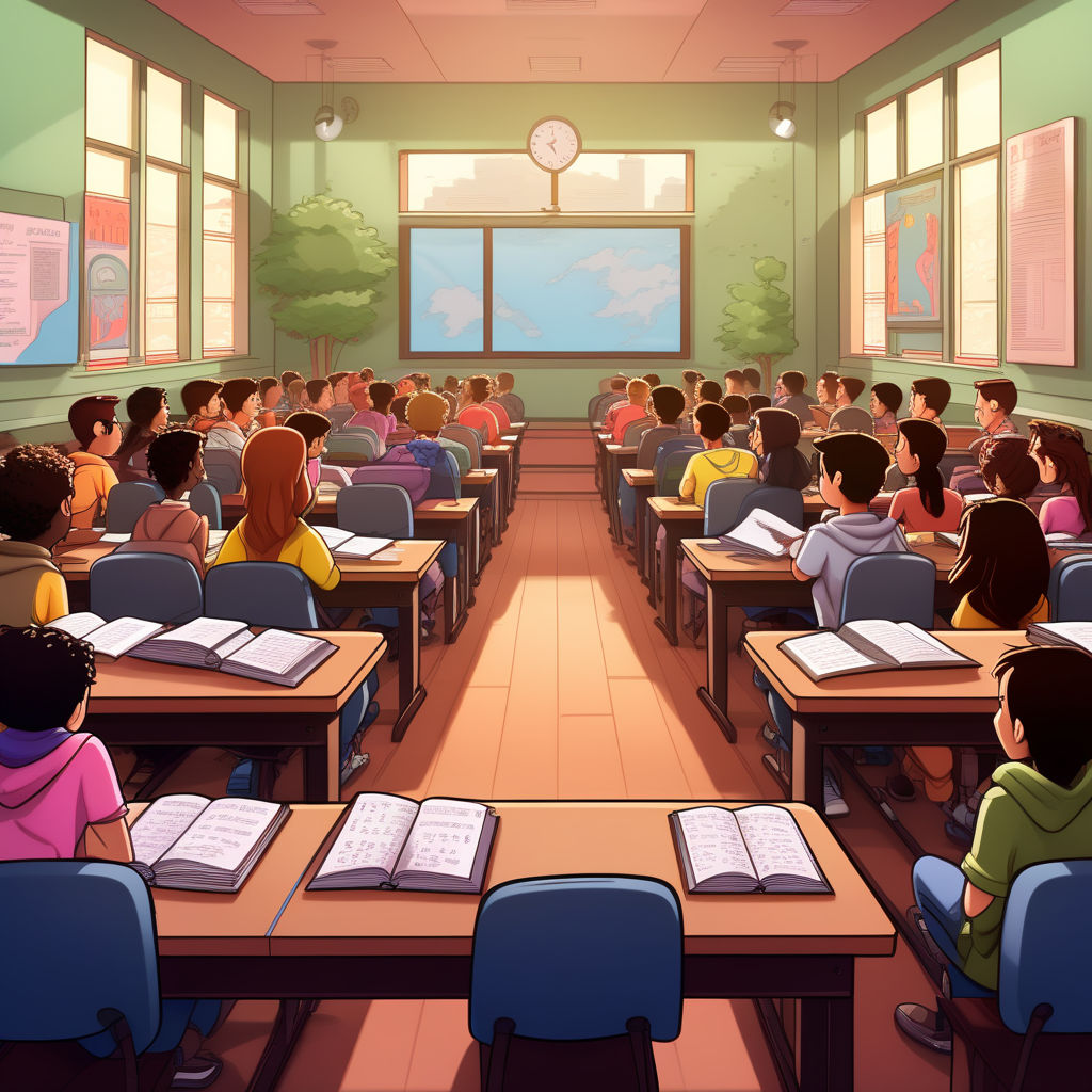 A classroom with many students sitting in seats Cartoon by CHENG HOI ...