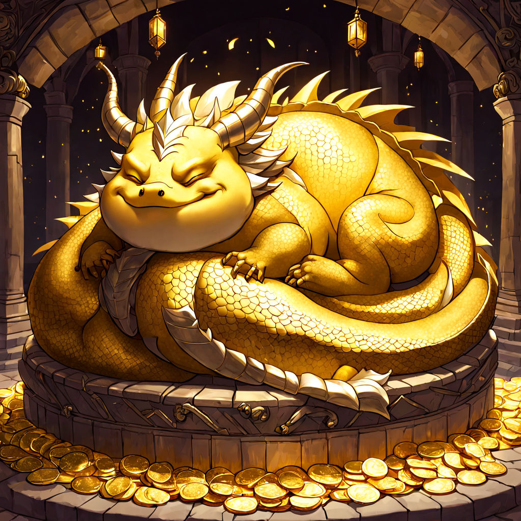 A very fat dragon sleeping on a pile of gold by Gaznod - Playground