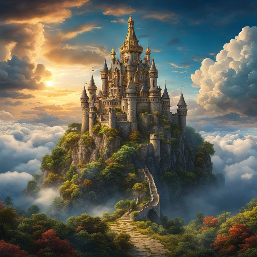 Majestic magical castle in the sky sitting on stormy clouds.... by ...