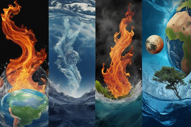 A seamless blending creative collage showing the five elemen... by ...