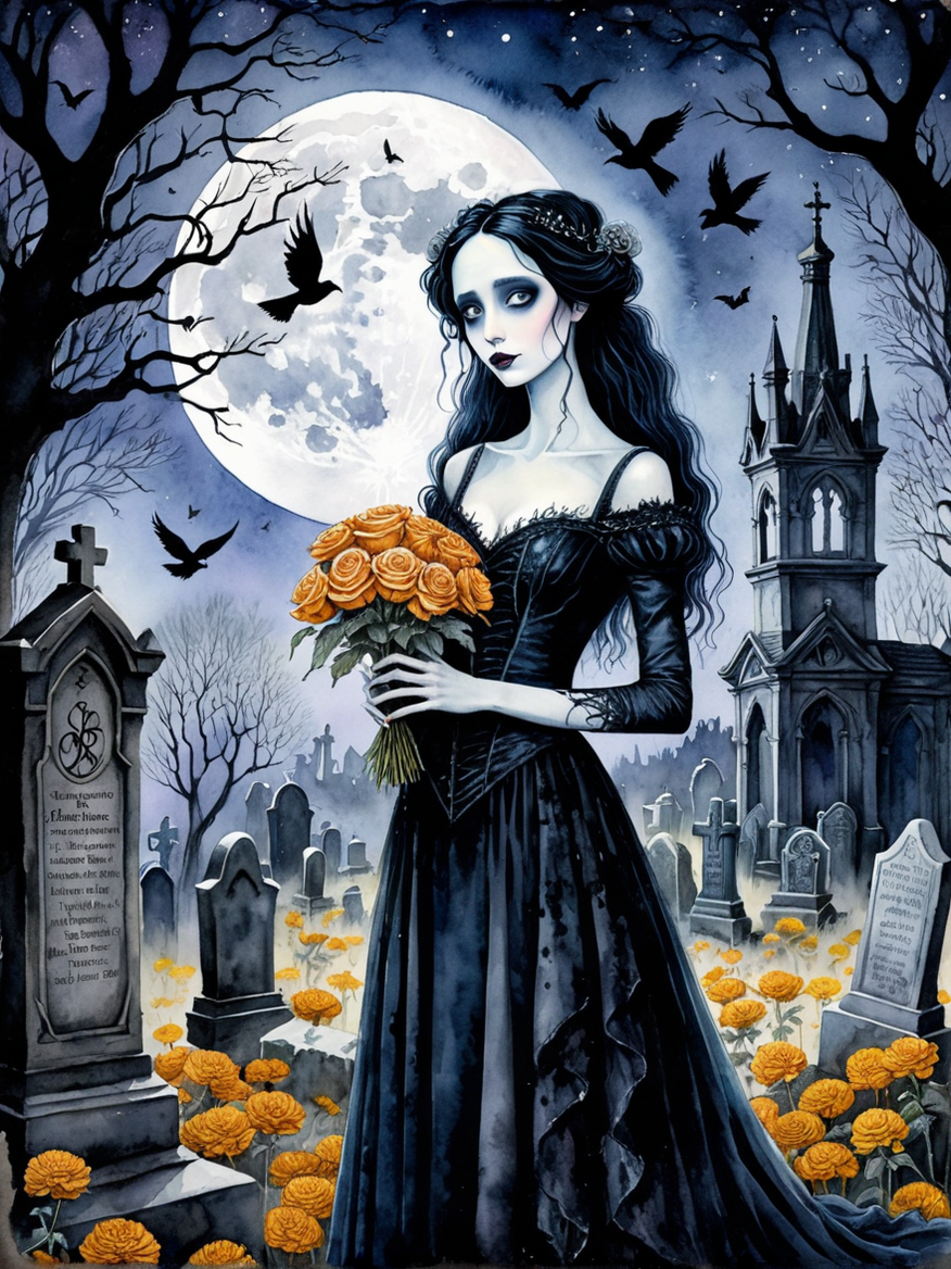 Watercolor illustration of Tim Burton's "The Corpse Bride" w... by ...