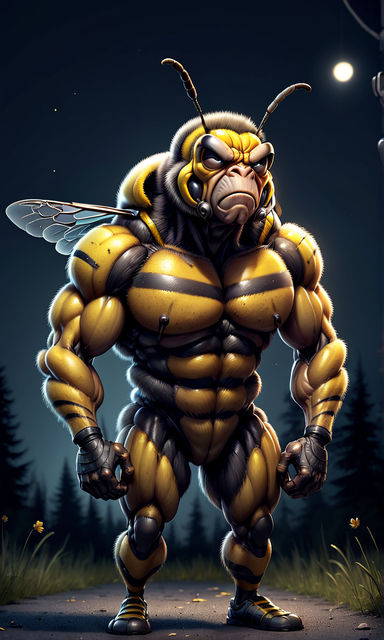 Realistic image of a grumpy muscular bee by Pedro e Junior - Playground